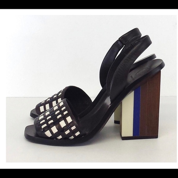 Shoes | Tory Burch Woven Color Block Heels Sandals Brown | Poshmark